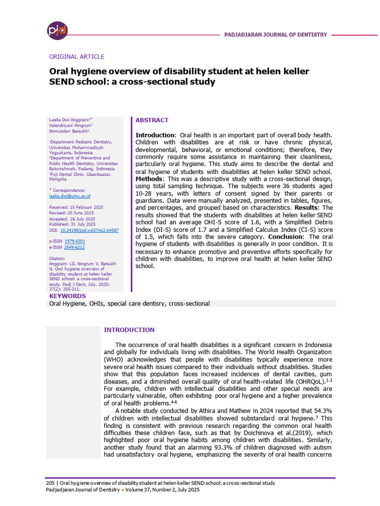 Oral Hygiene in Disabled Students Study | PDF | Oral Hygiene | Disability