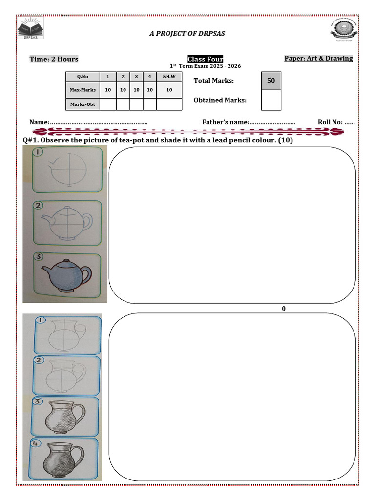 Class 4 Art Exam Paper 2025-2026 | PDF