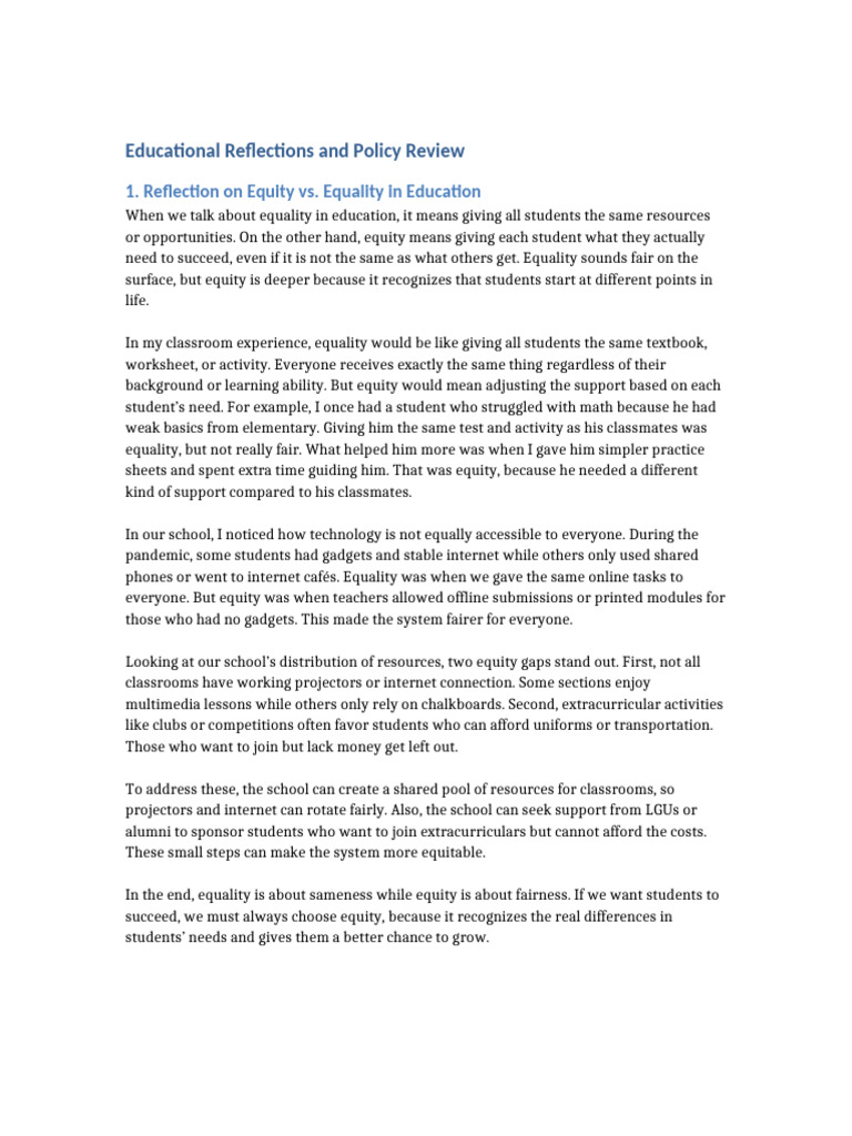 Educational Reflections | PDF | Teachers | Learning