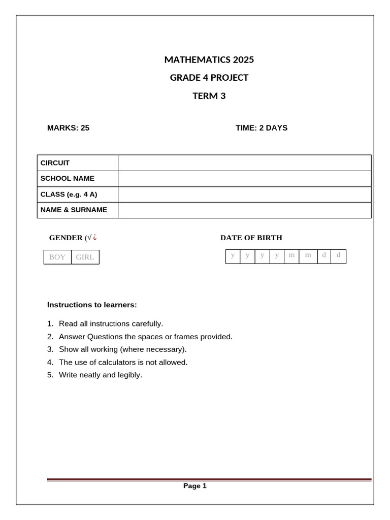 Grade 4 Maths Project Overview | PDF | Geometry | Mathematics