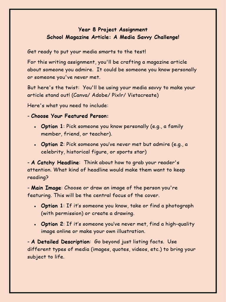 Year 8 Magazine Article Project Guide | PDF