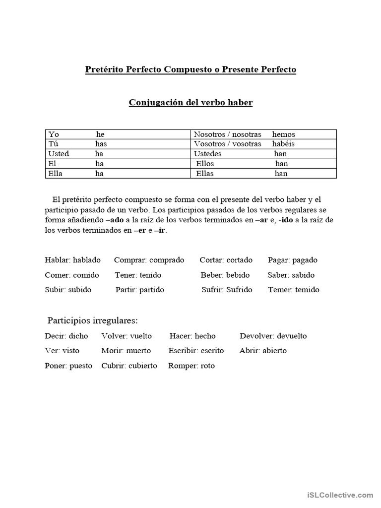 Pretérito Perfecto Compuesto | PDF | Verbo | Sintaxis