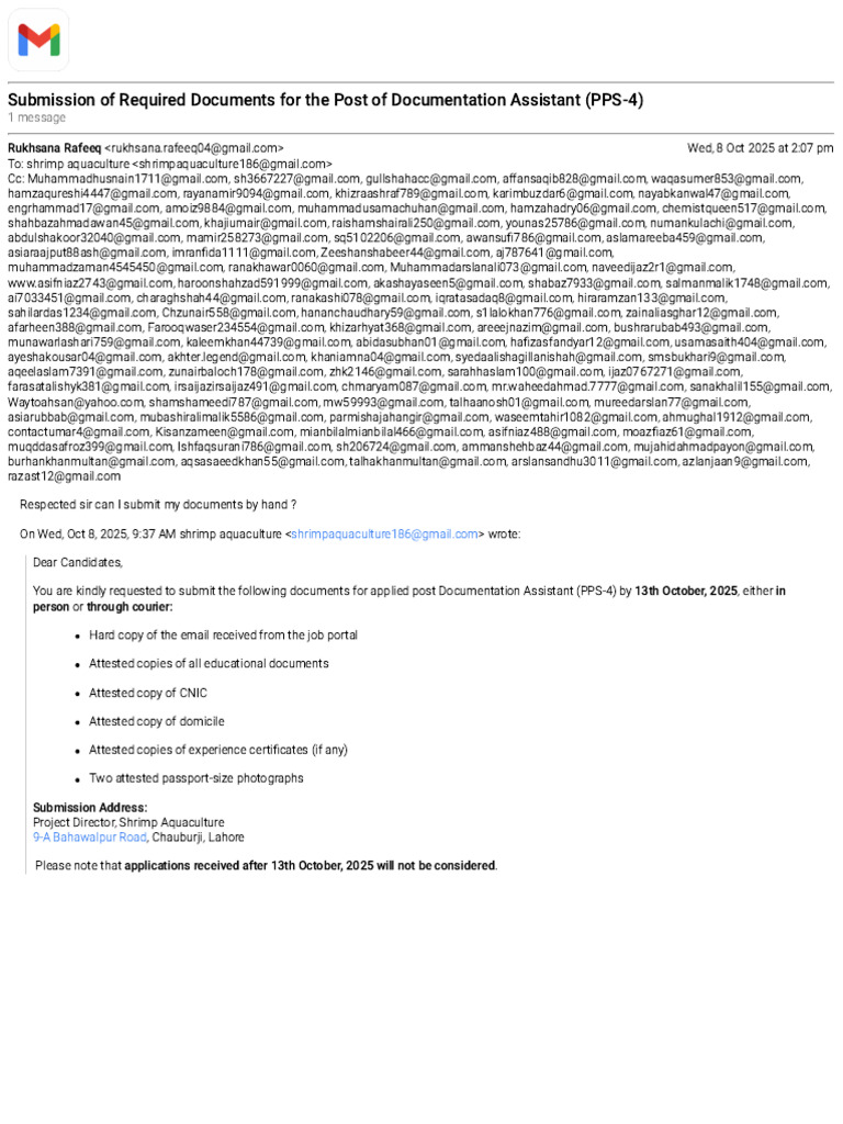 Gmail - Submission of Required Documents For The Post of Documentation ...