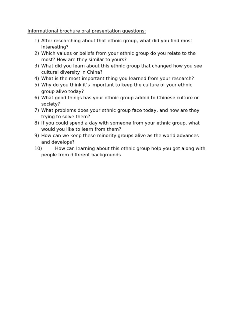 Informational Brochure Oral Presentation Questions | PDF
