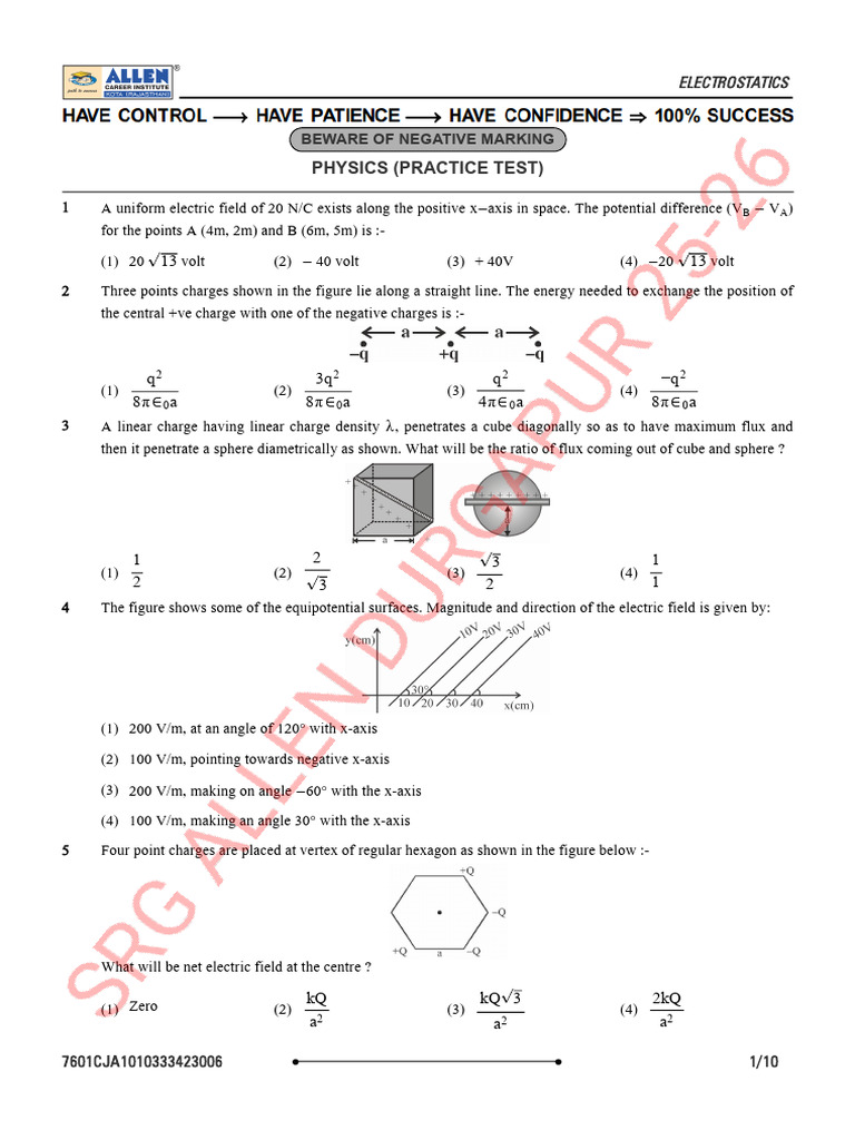 DPP-107_ELECTROSTATICS_SC--1---4--71b51c0c-57e8-4cff-b667-f764d662f688 | PDF | Electric Field ...