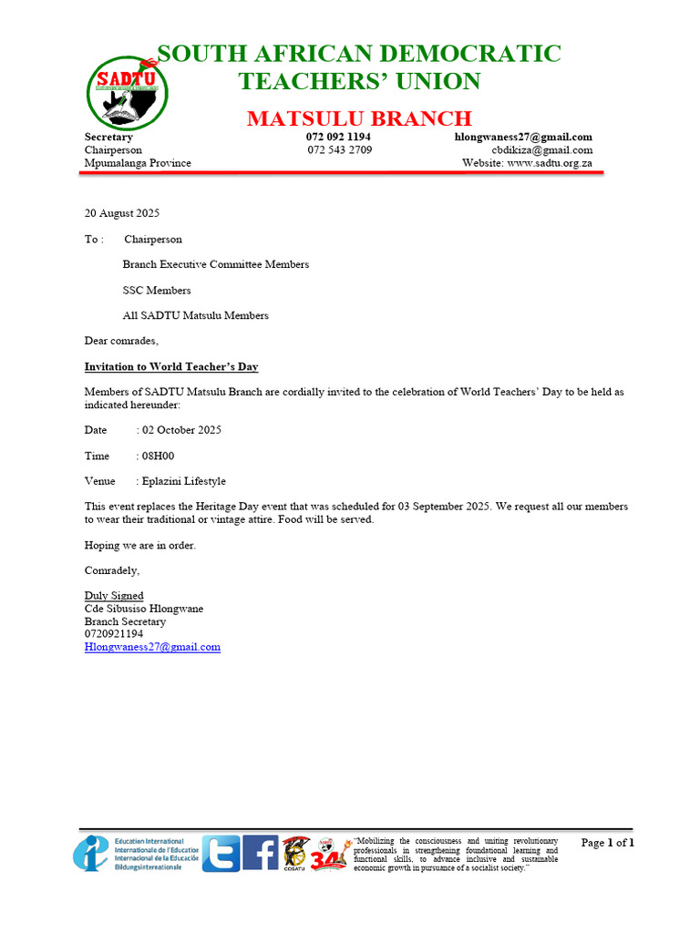 Invitation To World Teacher's Day | PDF