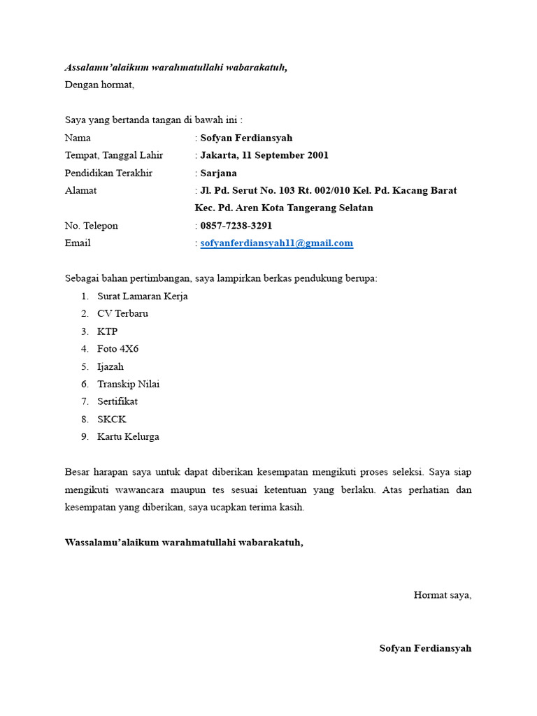 Berkas Dokumen Lamaran - Sofyan Ferdiansyah | PDF