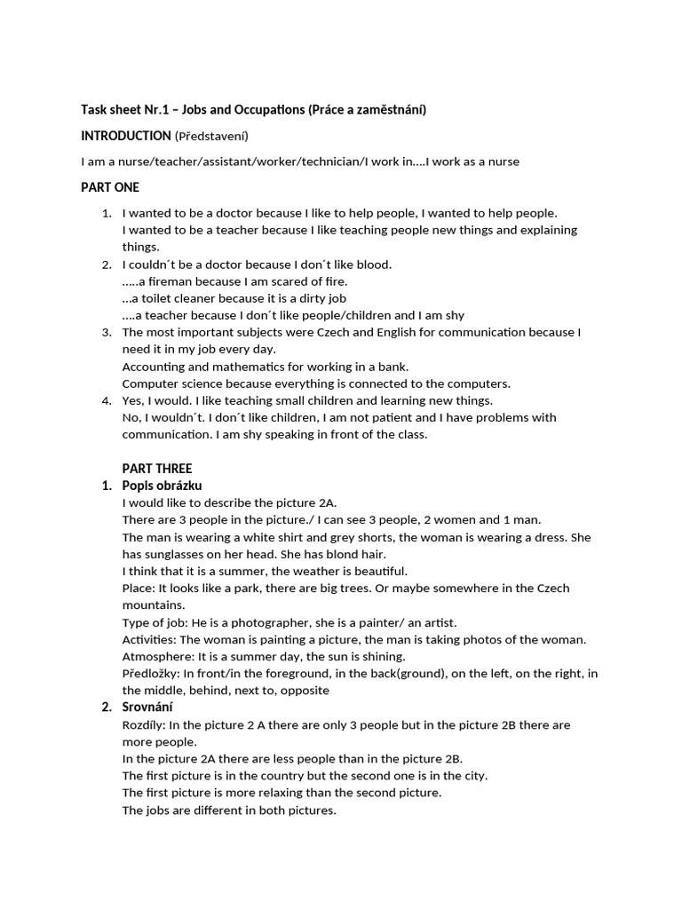 Jobs and Occupations Overview Guide | PDF