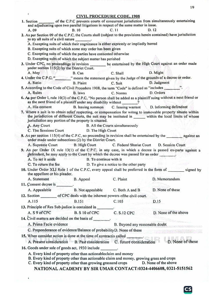 2441-Civil Procedure Code CPC 1908 LAW | PDF