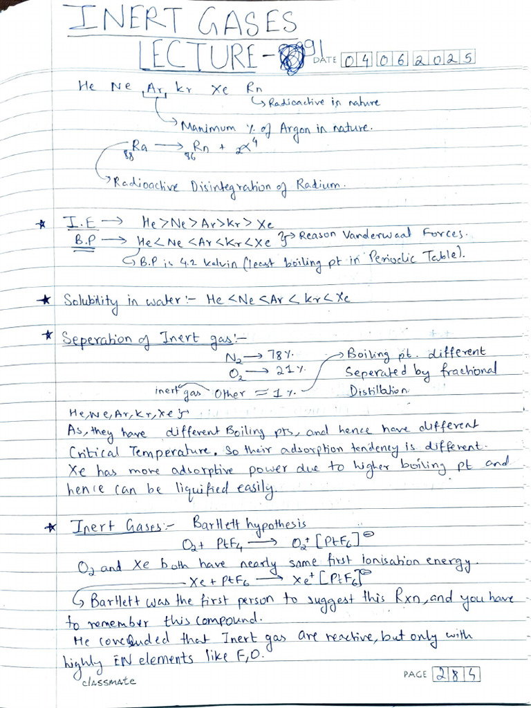Noble Gases Notes | PDF