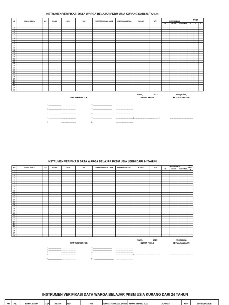 Verifikasi Data Warga Belajar PKBM Garut | PDF