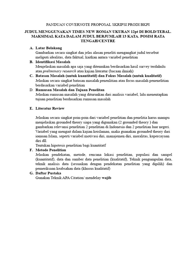 Panduan Covernote Proposal Skripsi Prodi Bkpi | PDF