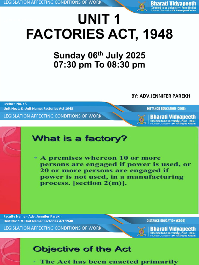 Unit-1 Factories Act | PDF | Welfare | Government