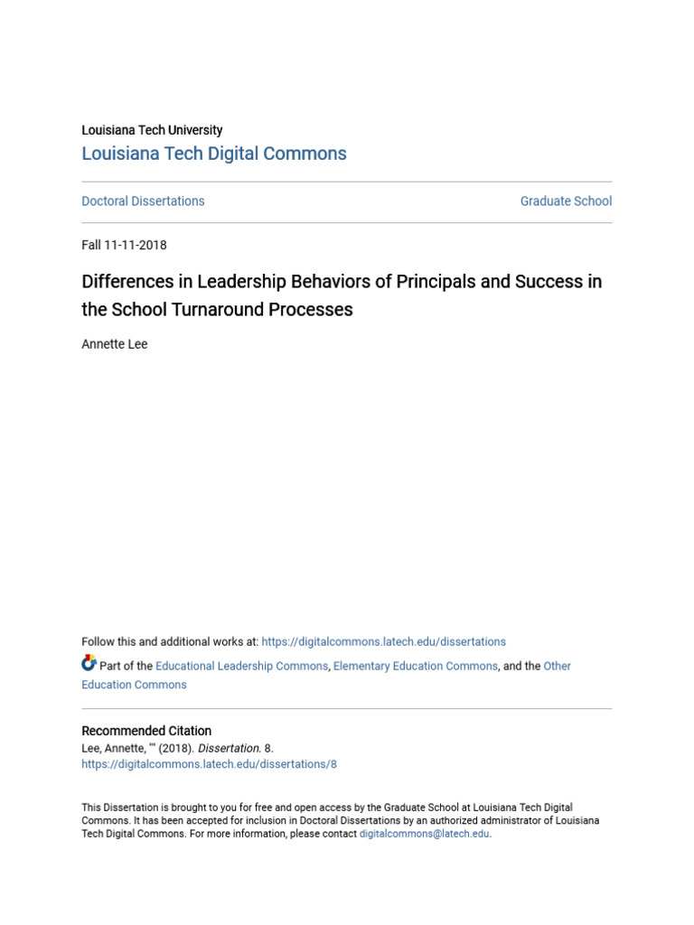 Differences in Leadership Behaviors of Principals and Success in | PDF ...