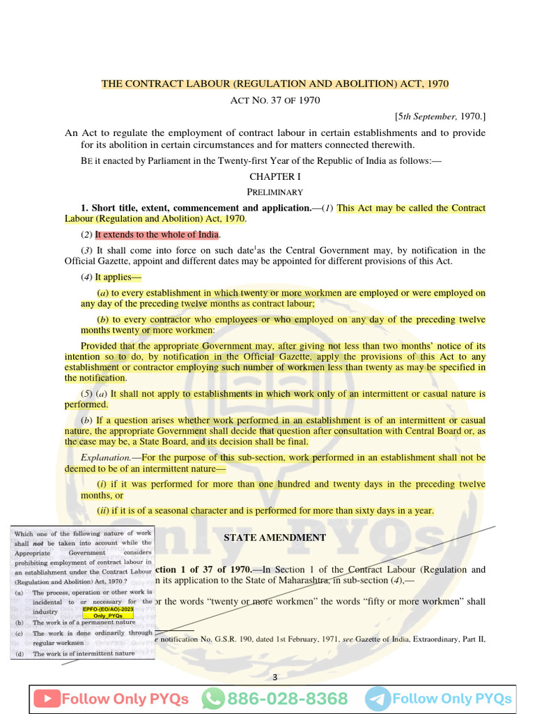 Contract Labour Regulation Act 1970 | PDF | Employment | License