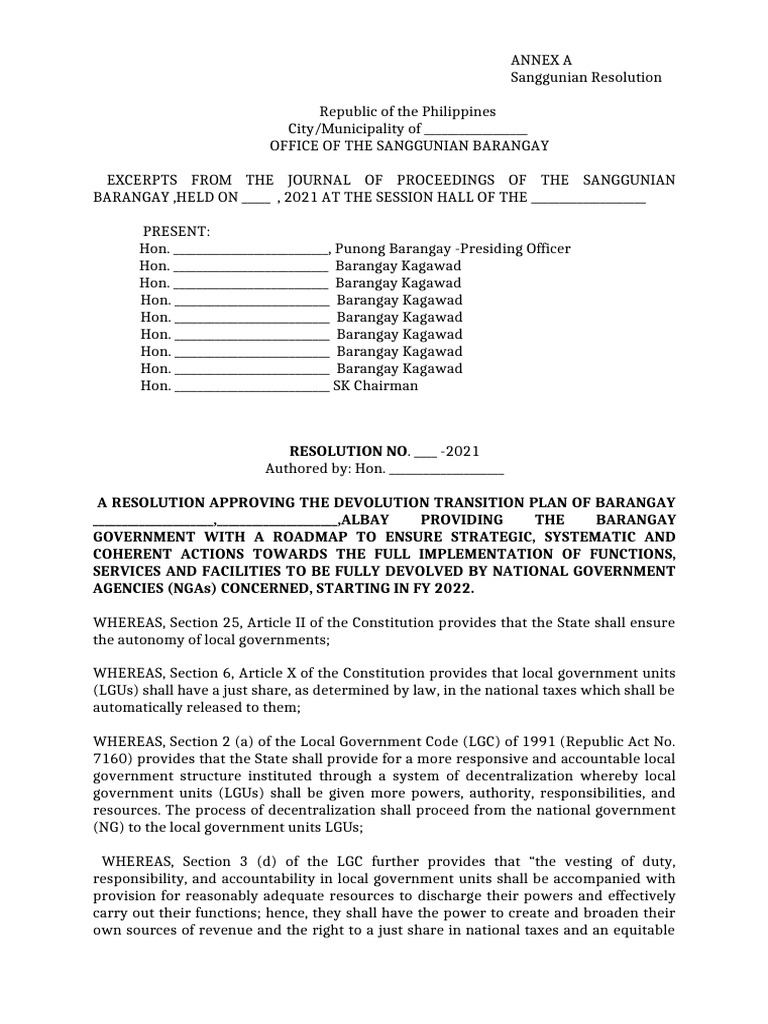 Annex A Draft Reso Approving DTP Barangay | PDF | Justice | Crime & Violence