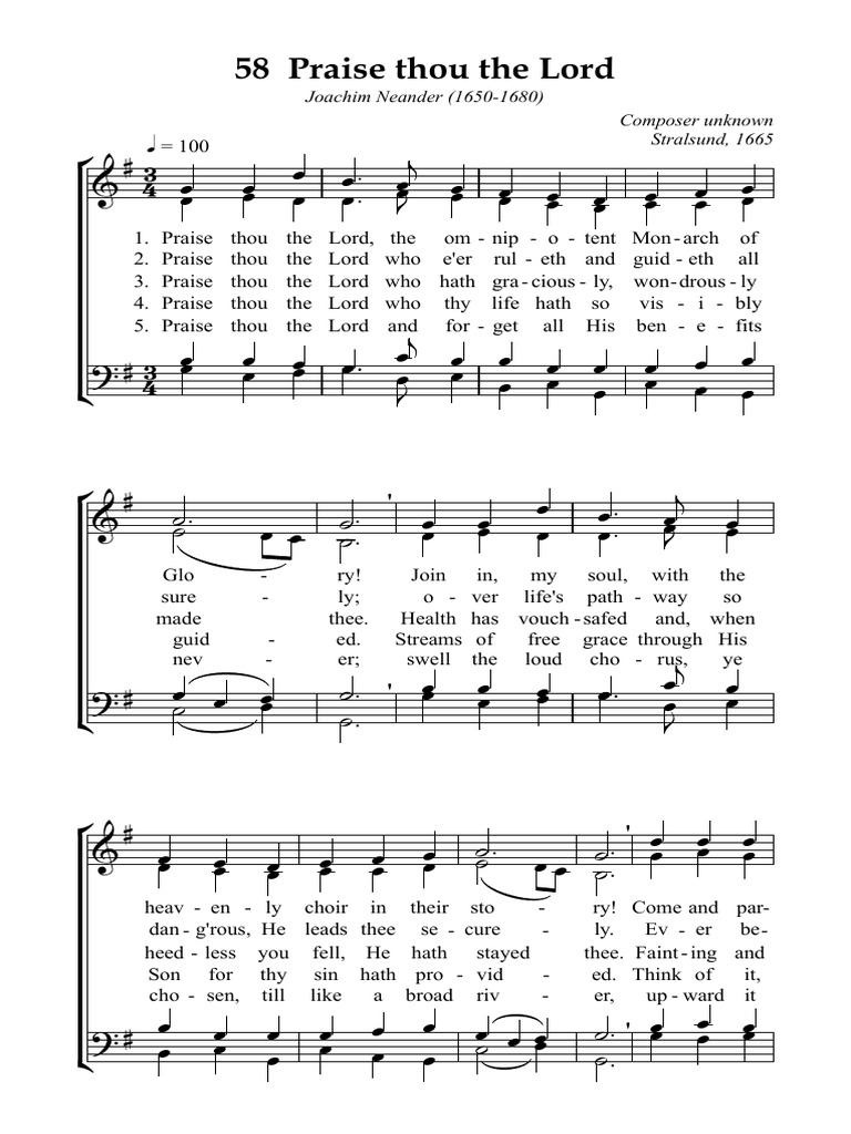 Praise Thou the Lord Hymn Sheet | PDF
