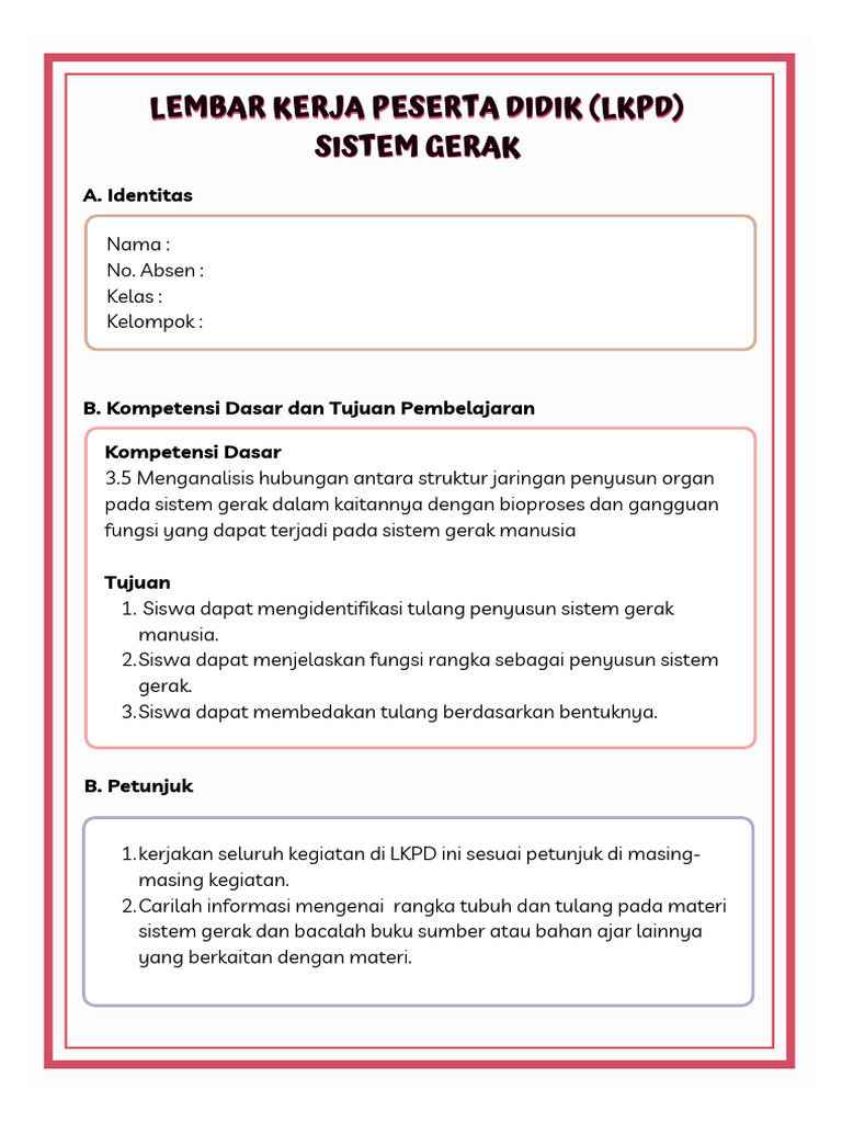 LKPD Sistem Gerak (Rangka Dan Tulang) | PDF