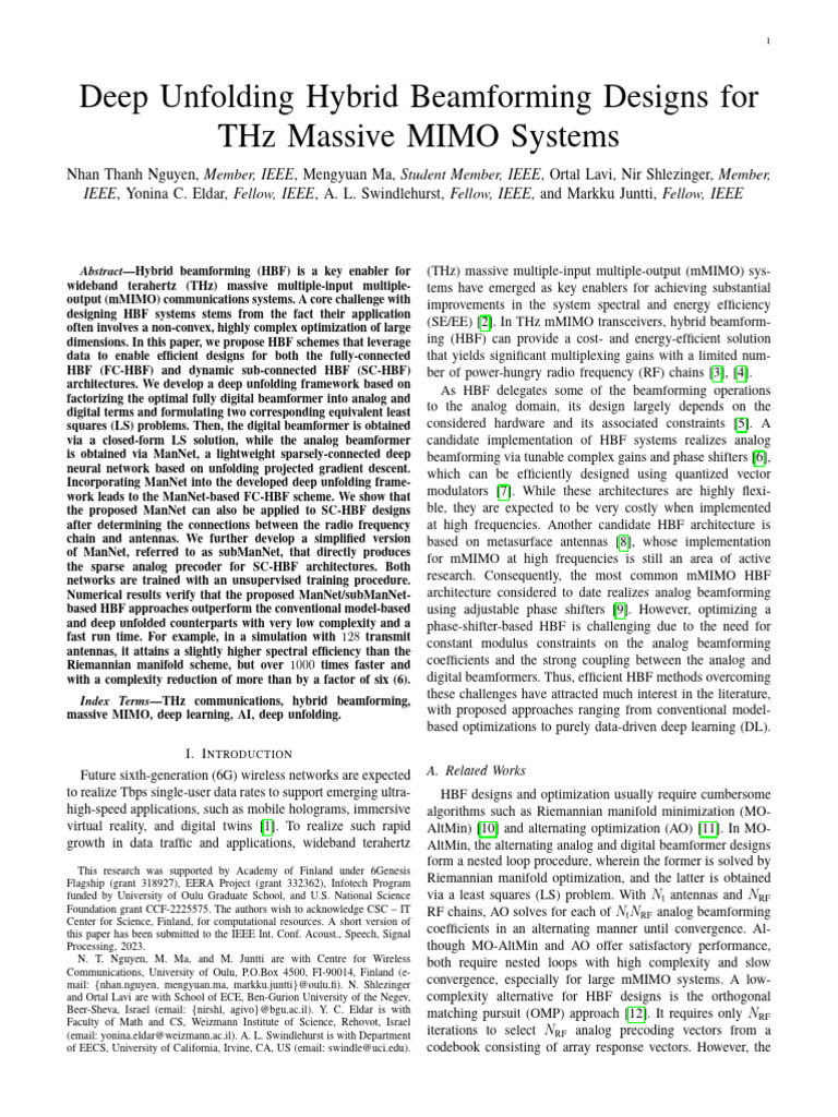 THz Massive MIMO Hybrid Beamforming Designs | PDF | Deep Learning | Matrix (Mathematics)