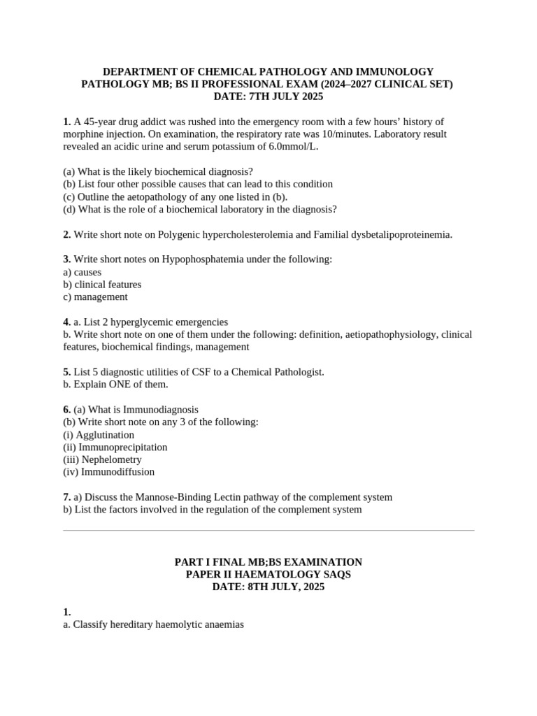 Chemical Pathology and Immunology Exam Guide | PDF | Leukemia | Medicine
