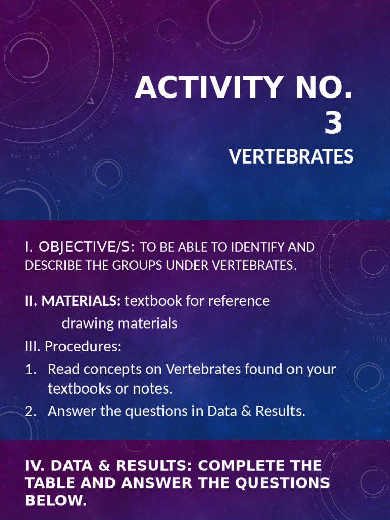 ACTIVITY NO. 3 Vertebrates | PDF | Vertebrates | Zoology