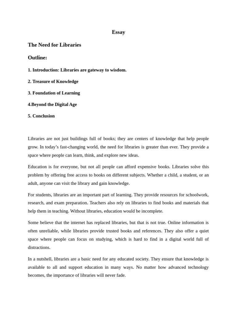 Need For Libraries Essay | PDF