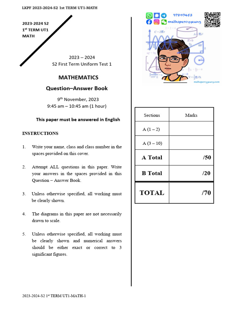 LKPF 2023 2024 s2 1st Term Ut1 Math | PDF