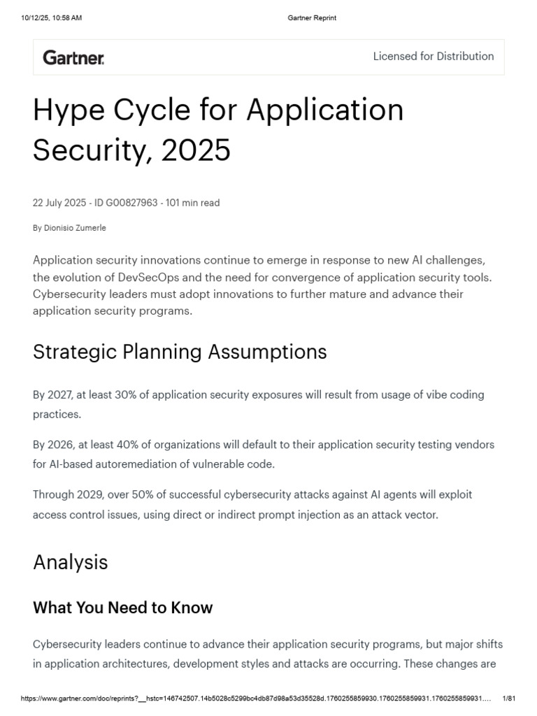 Hype Cycle for Application Security 2025 | PDF | Security | Computer ...