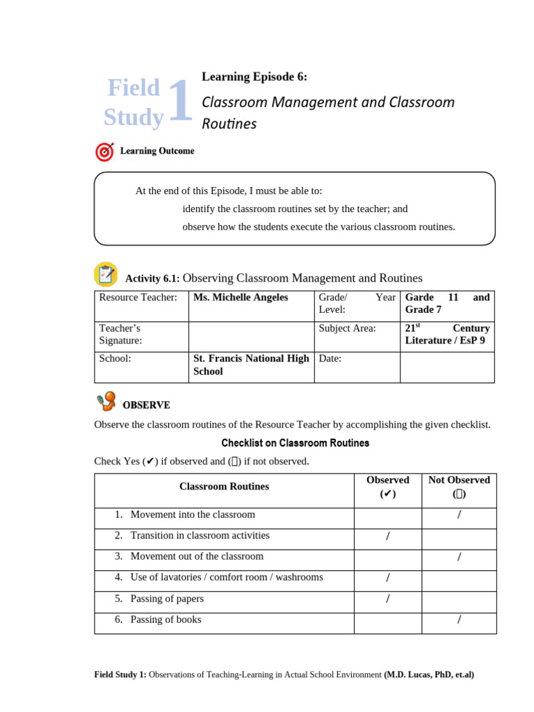 Learning Episode 6-Classroom Management and Classroom Routines ...