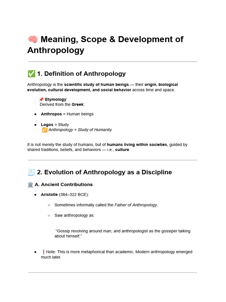 Anthropology Notes | PDF | Anthropology | Social Sciences