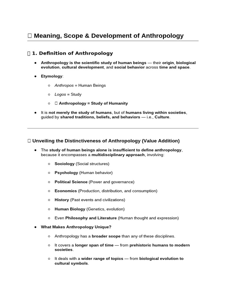 Anthropology: Definition, Scope, Evolution | PDF | Anthropology ...