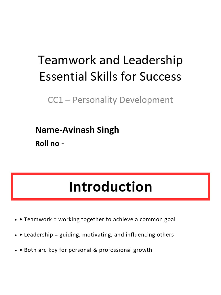 Teamwork and Leadership Skills Guide | PDF