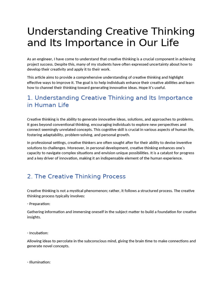 Understanding Creative Thinking and Its Importance in Our Life | PDF ...