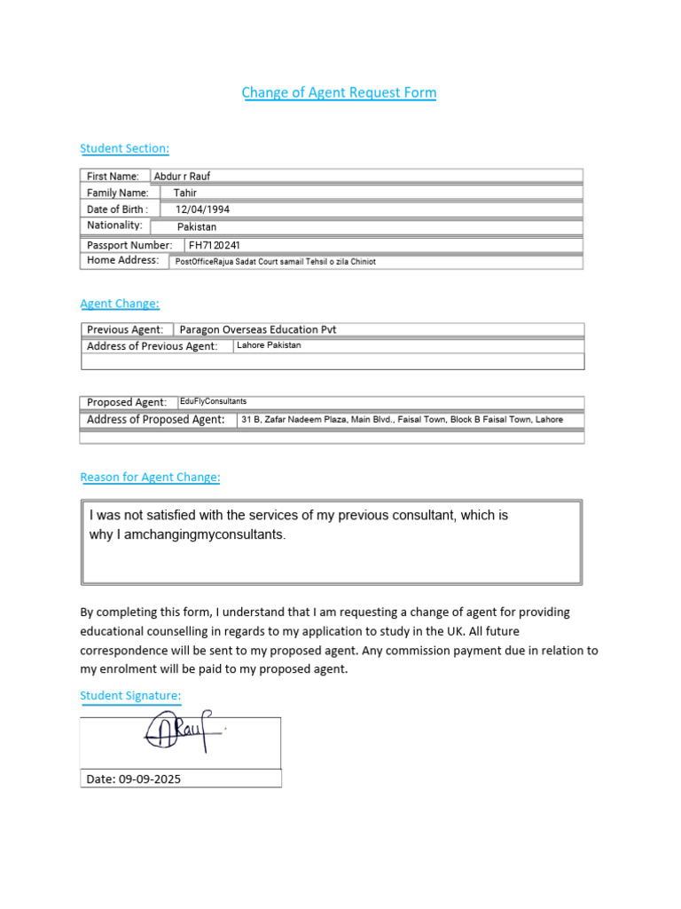 Change of Agent Request Form | PDF