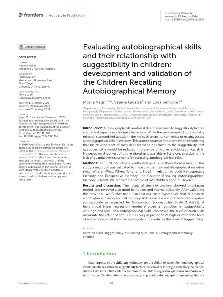 Evaluating Autobiographical Skills and Their Relationship With ...