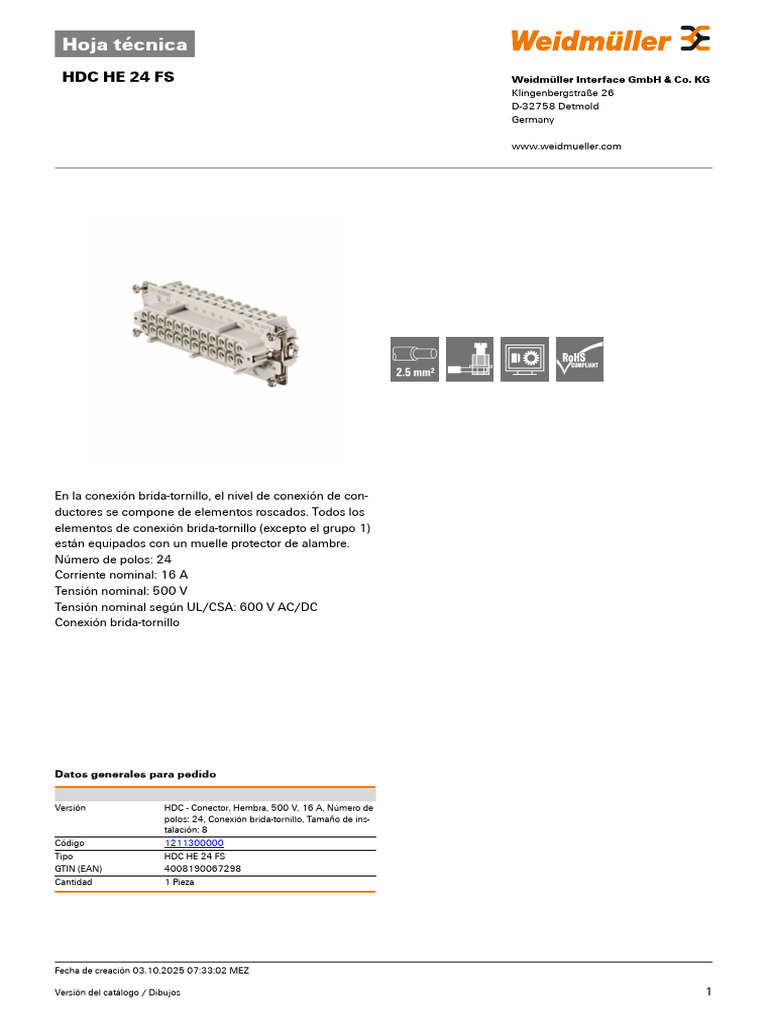 Hoja Técnica: HDC He 24 Fs | PDF | Aislador (Electricidad) | Química