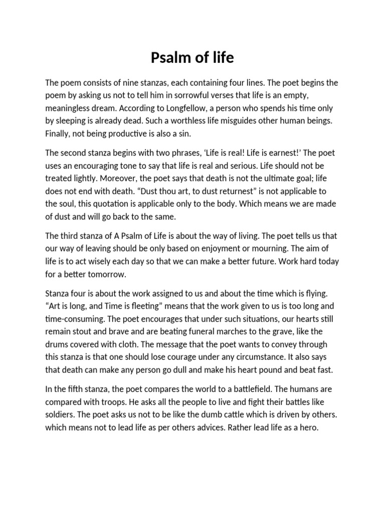 Summary of "A Psalm of Life" | PDF | Poetry