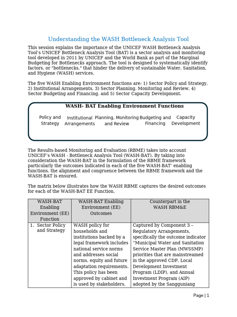 WASH Bottleneck Analysis Tool Overview | PDF | Wash | Governance