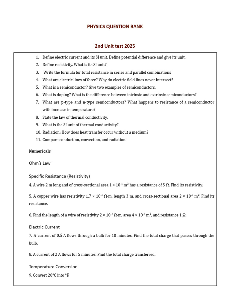 2.o Physics Question Bank - 1 | PDF