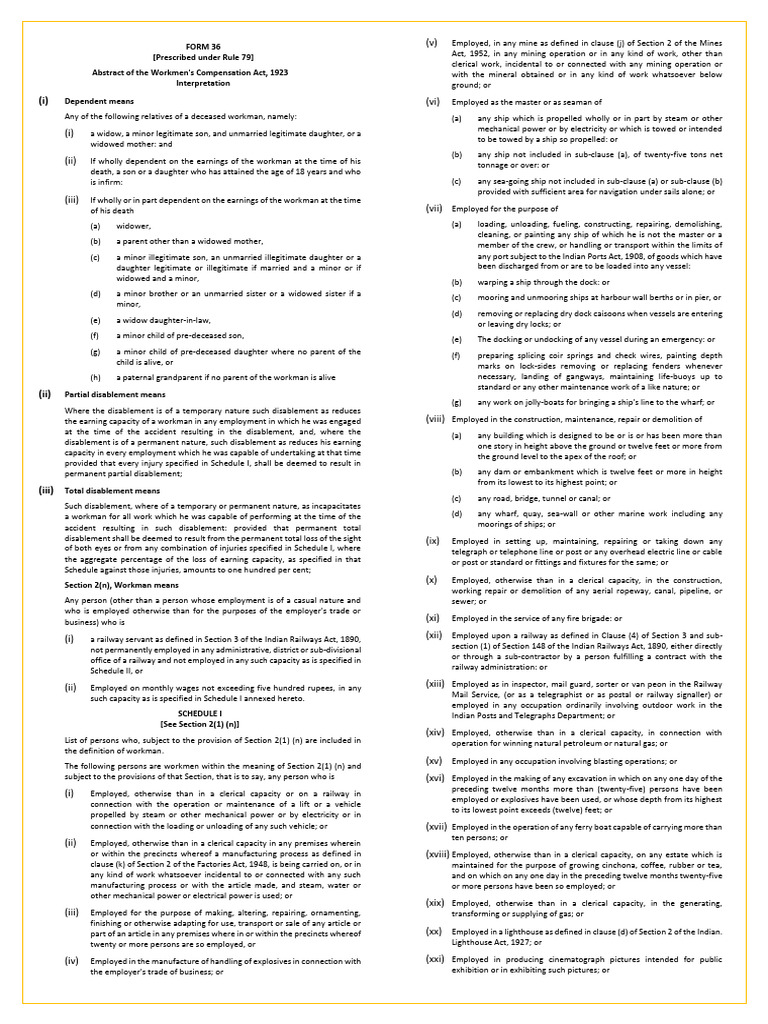 FORM-36 Workmen's Compensation Rules, 1966 | PDF | Employment | Ships