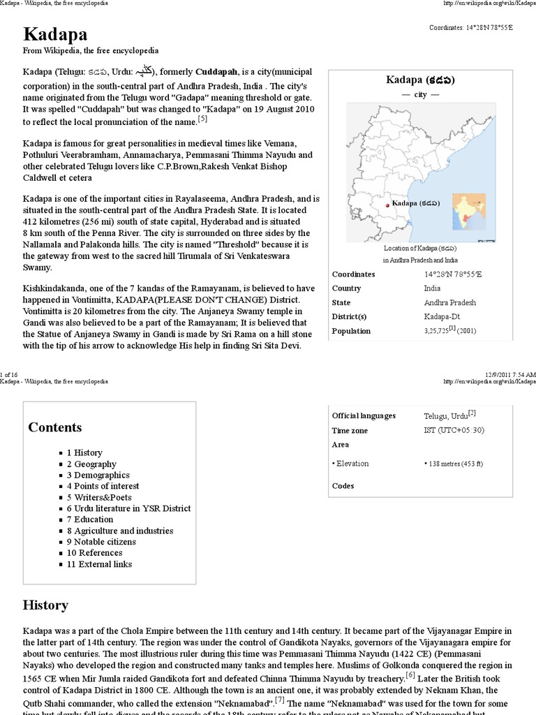 Kadapa - Wikipedia, The Free Encyclopedia | PDF | Religion And Belief