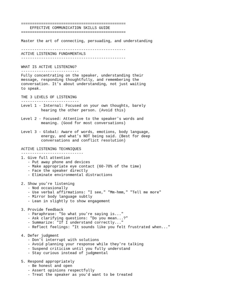 Effective Communication Skills Guide | PDF | Body Language | Nonverbal ...