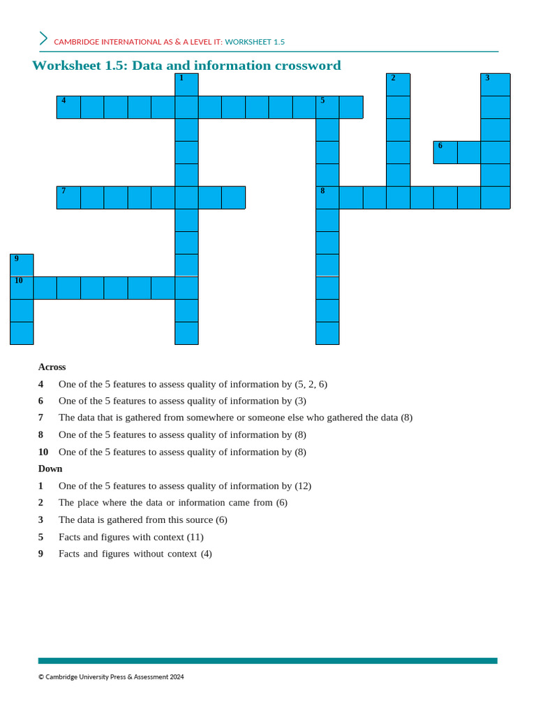 Data Quality Crossword Worksheet | PDF