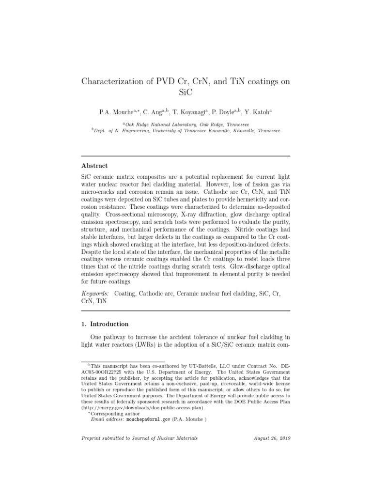 Characterization of PVD CR, CRN, and TiN Coatings On SiC | PDF ...