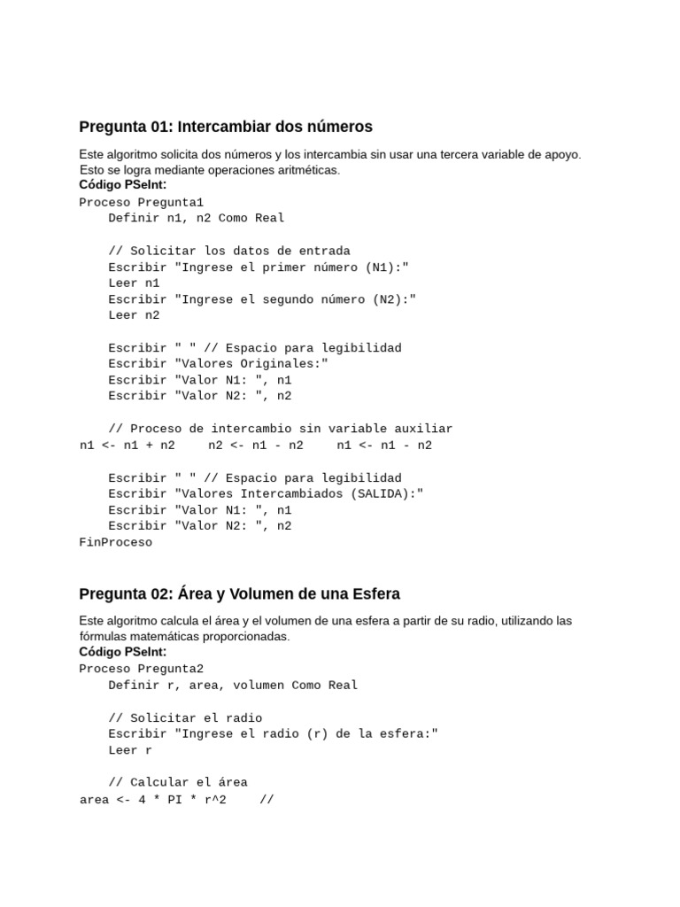 Tarea de Pseint | PDF | Programación de computadoras | Ciencias de la Computación
