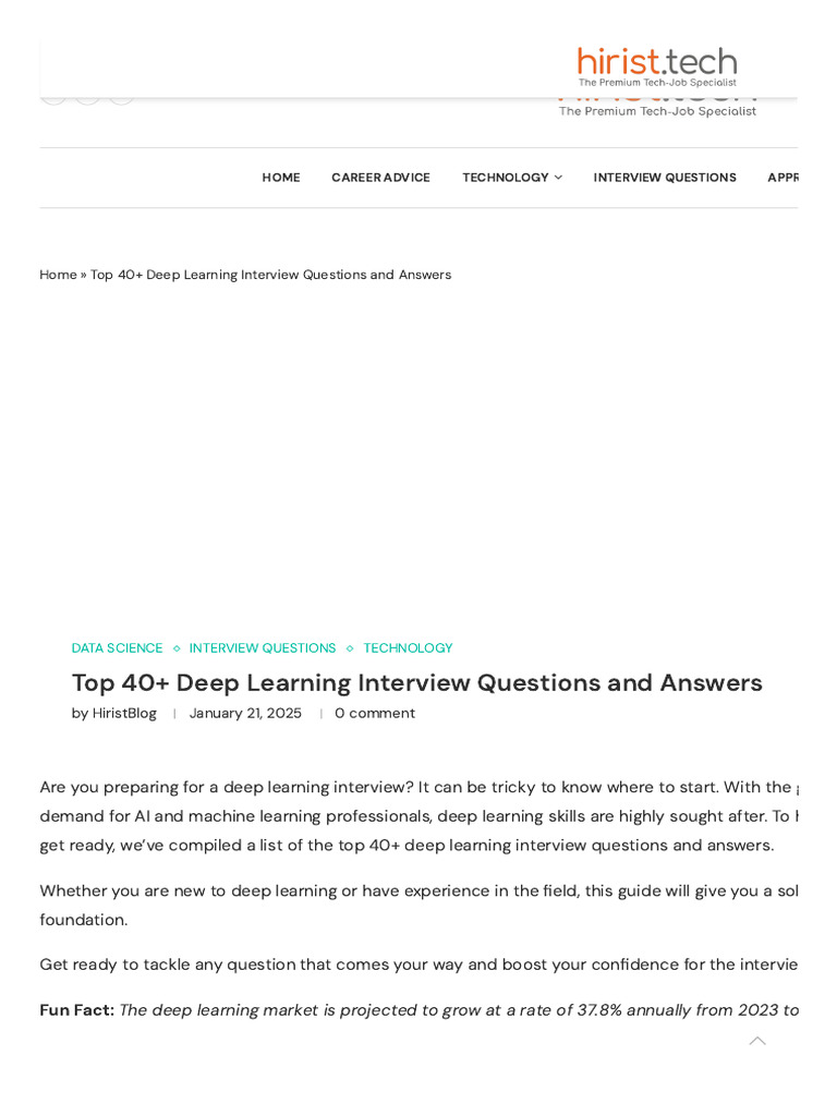 40+ Deep Learning Interview Questions & Answers (2025) - Hirist | PDF ...