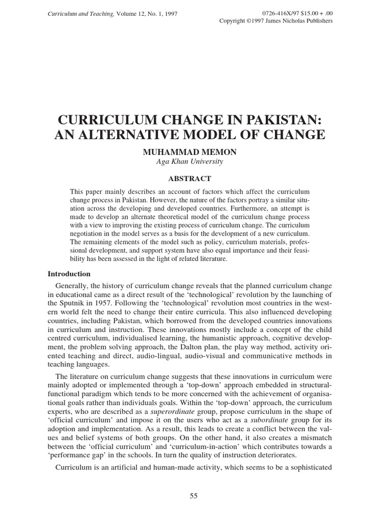 Curriculum Change Models in Pakistan | PDF | Curriculum | Teachers