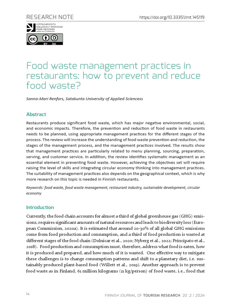 Food Waste Management in Restaurants | PDF | Menu | Waste Management