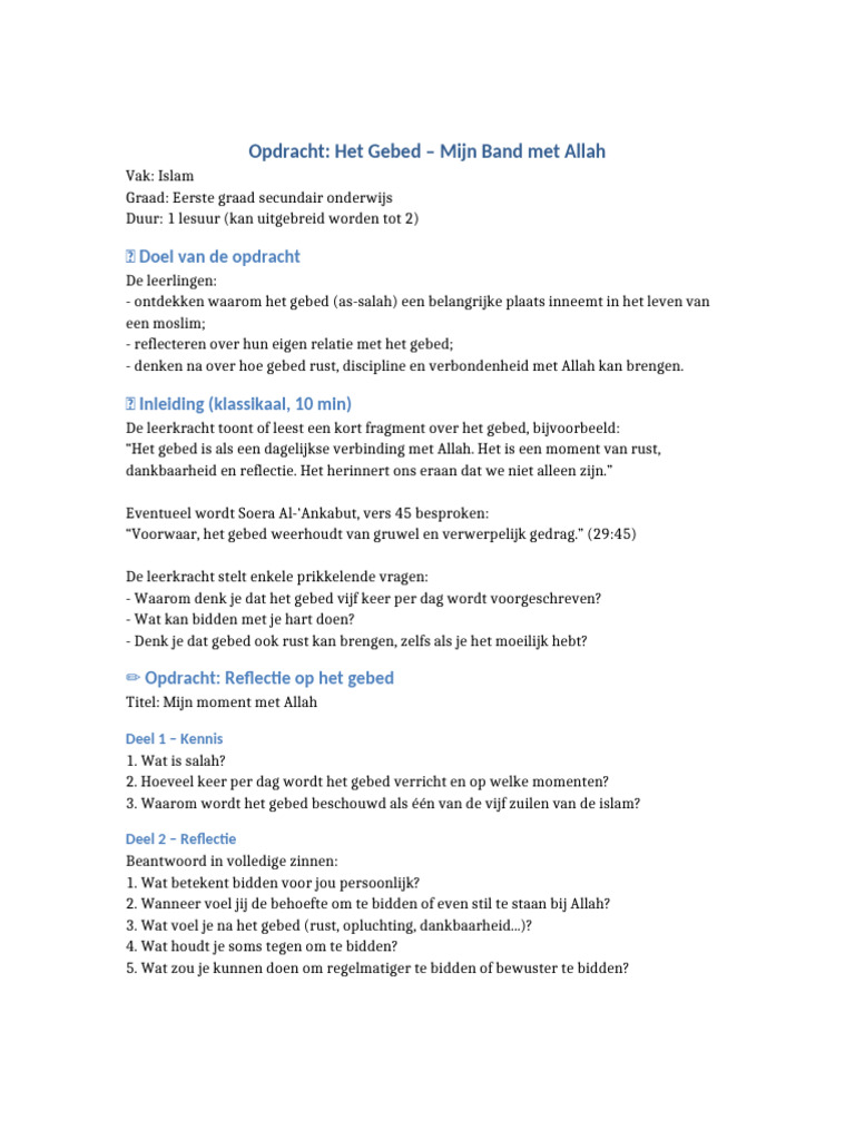 Opdracht Het Gebed Mijn Band Met Allah | PDF