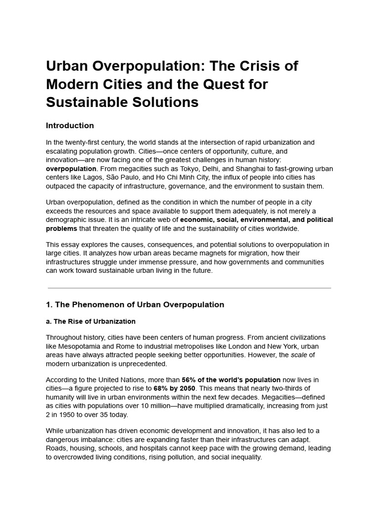 Writing Task 2 Essay 2 - Urban Overpopulation | PDF | City | Slum